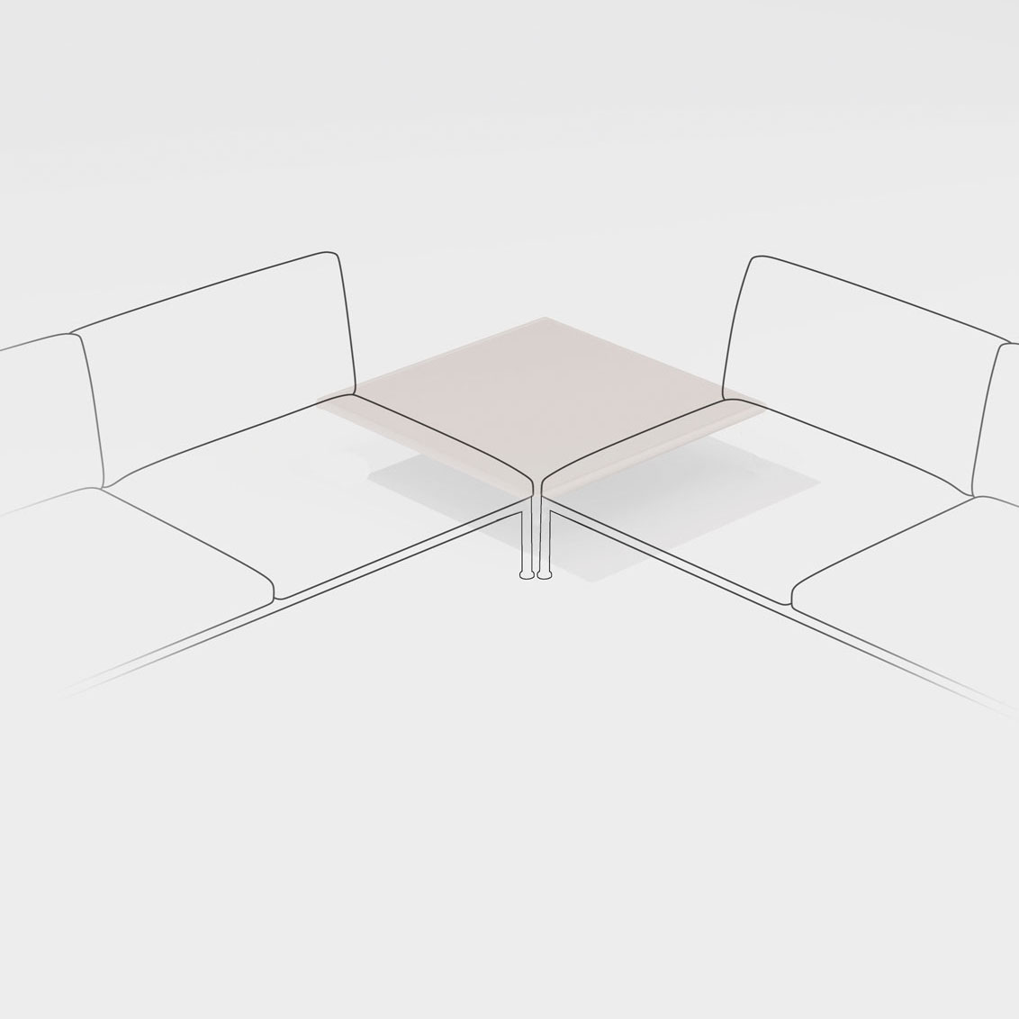 Low square corner table (right or left) with one leg