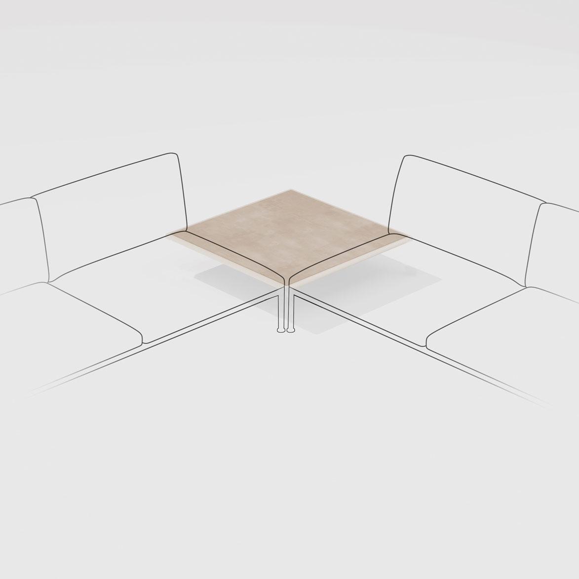 Low square corner table (right or left) with top in porcelain stoneware ...